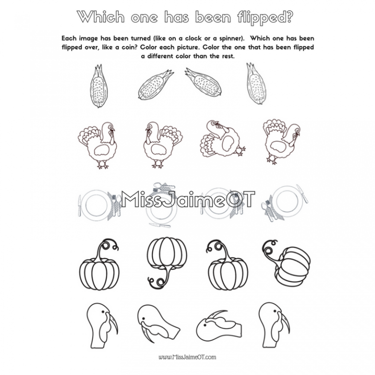Thanksgiving Visual Perception Worksheet - Rotation skills