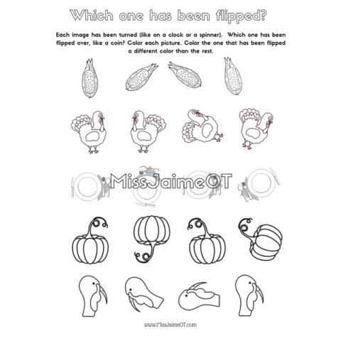 Thanksgiving Visual Perception Worksheet - Rotation skills